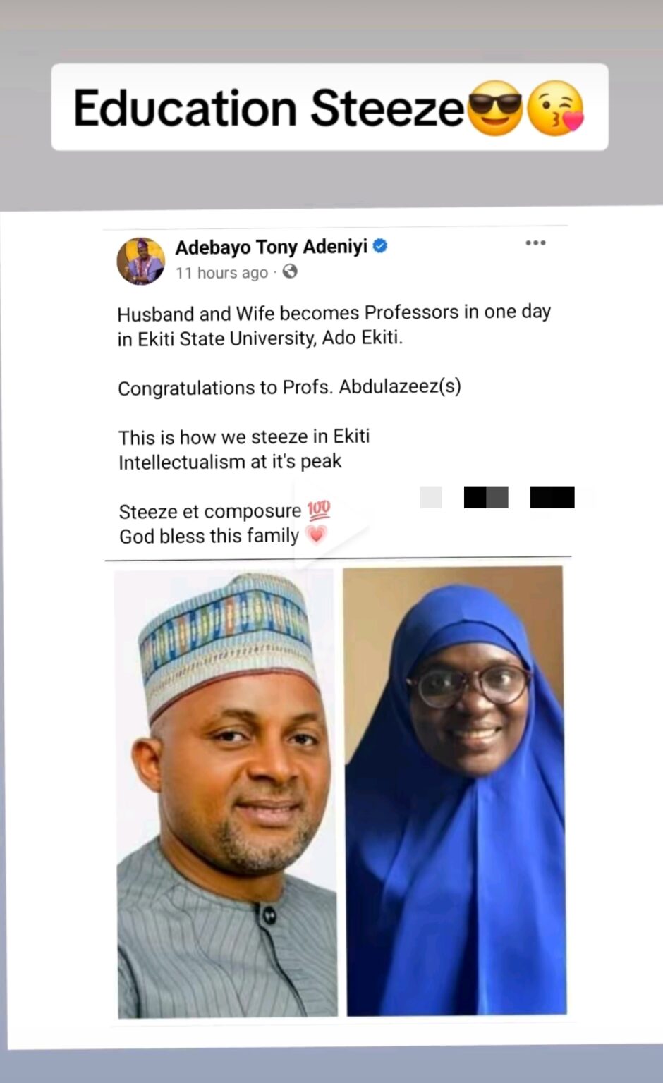 Lecturer and wife become professors on the same day at EKSU