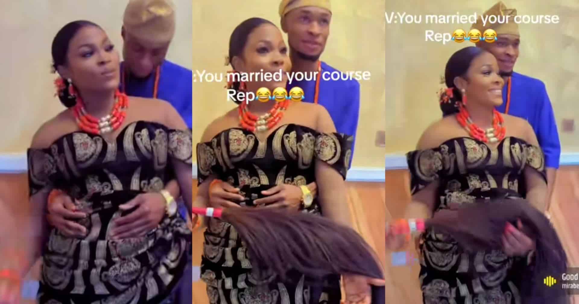 Lady gushes as she marries her course rep