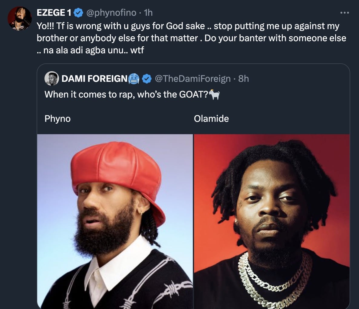 "Stop putting me up against my brother, Olamide" - Phyno condemns ...