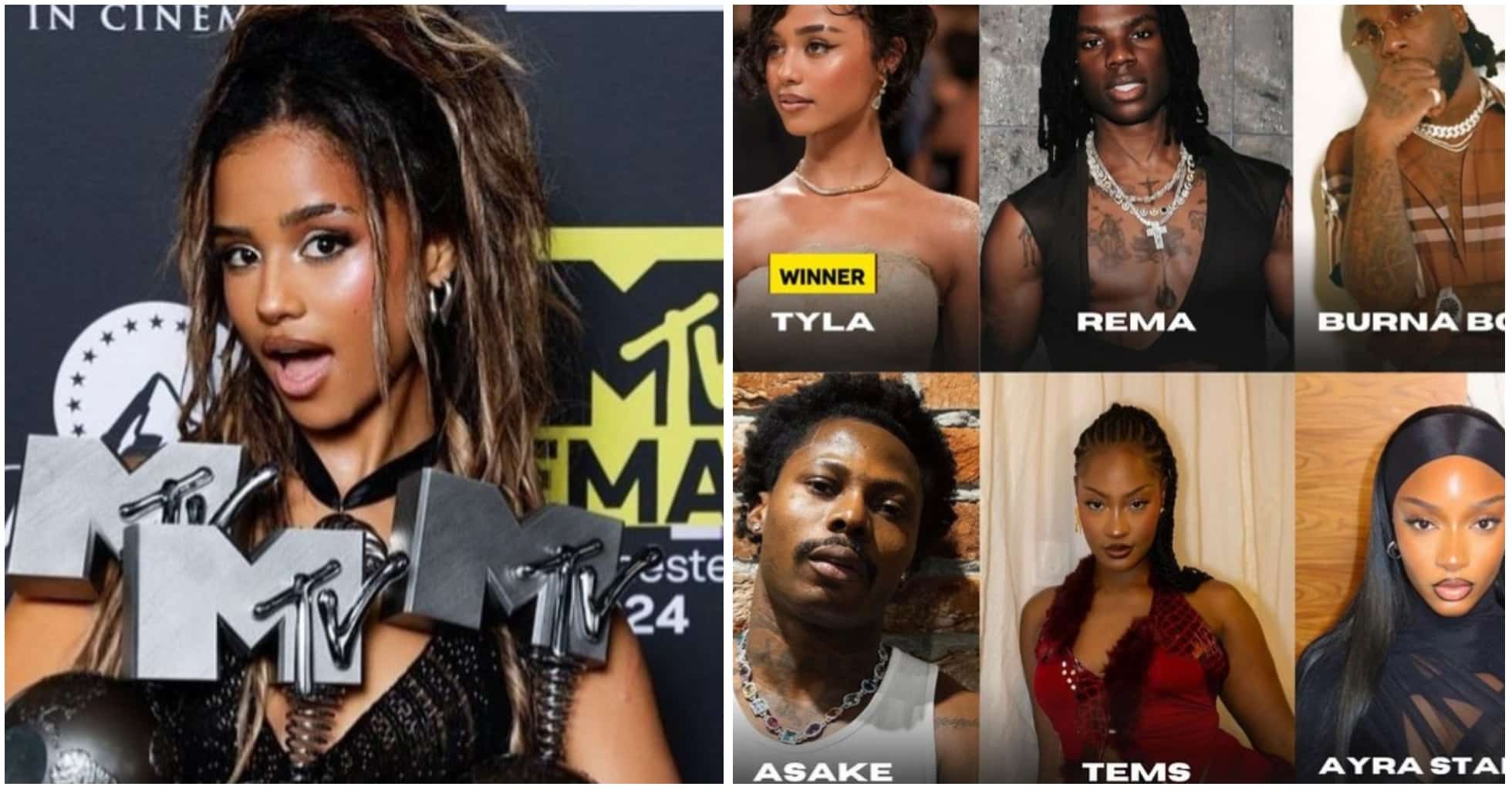 2024 MTV EMA: Tyla defeats Asake, Rema, and Tems to win Best Afrobeats ...