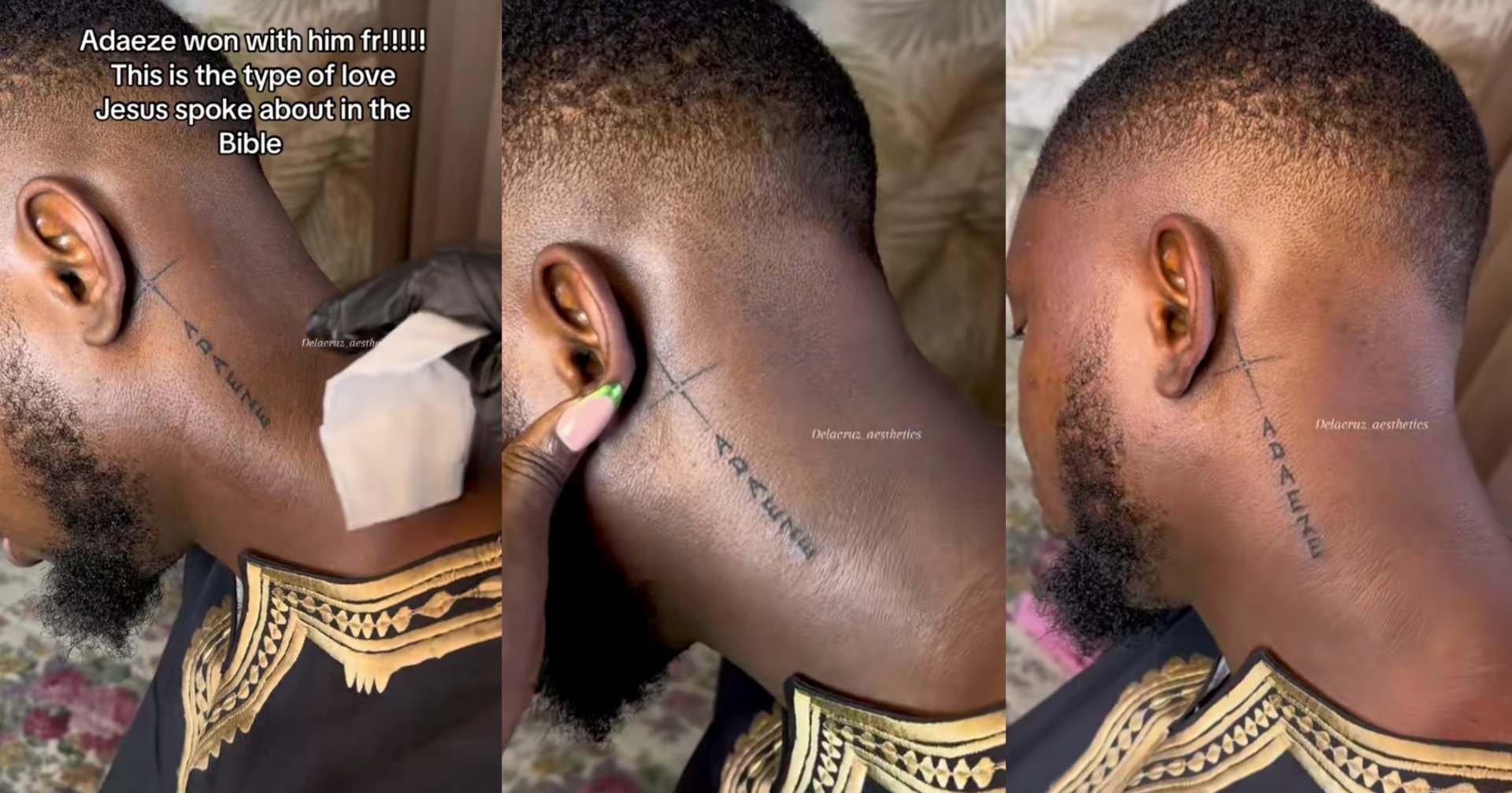 Man tattoos his woman's name 'Adaeze' on his neck