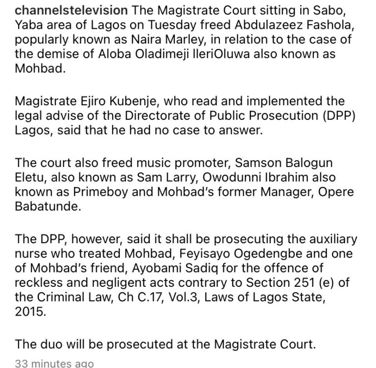 Court clears Naira Marley, Sammy Larry, Prime Boy of involvement in ...