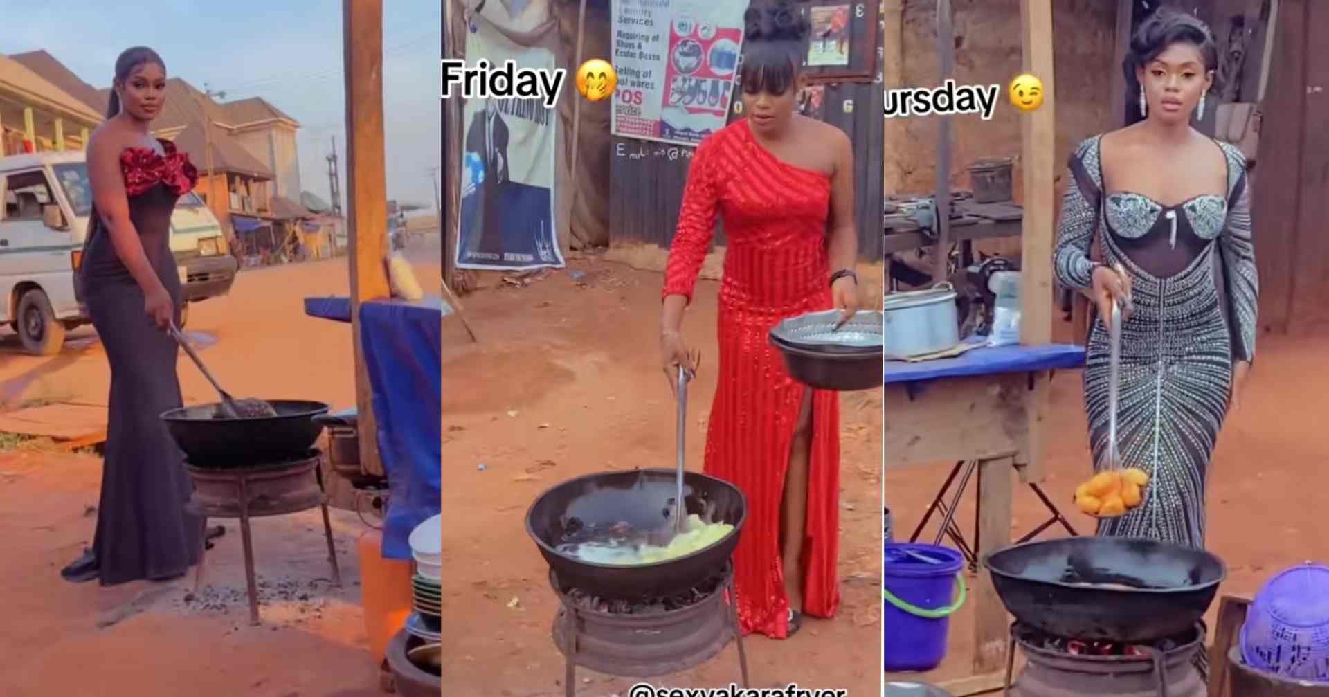 Lady shows off outfits she wears to her 'akara office'