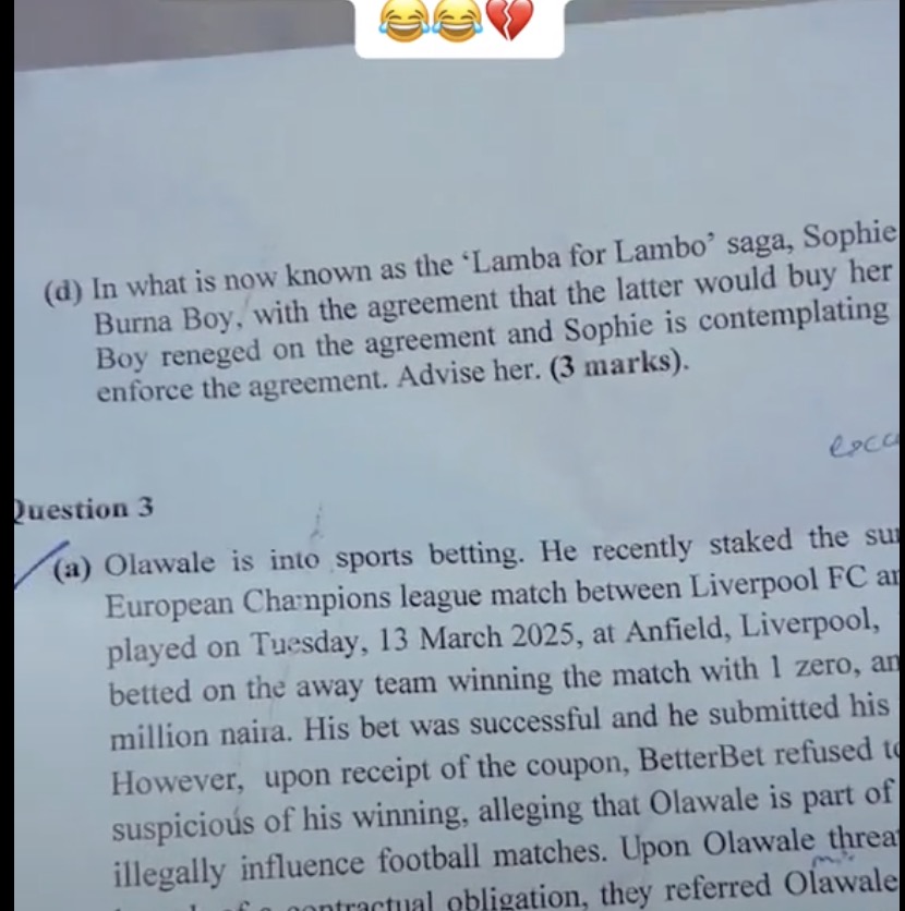 UNIPORT sets exam question on Burna Boy, Sophia Egbueje's 'Lambo' saga