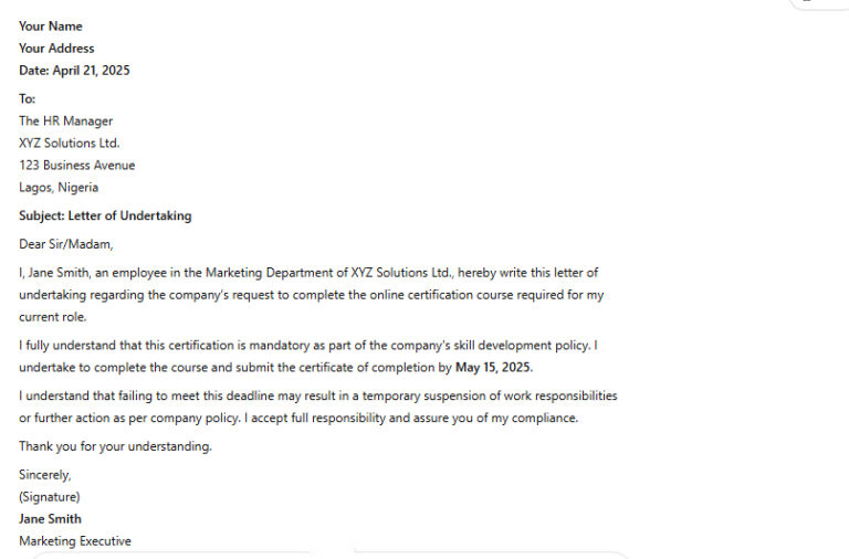 How to Write Undertaking Letter