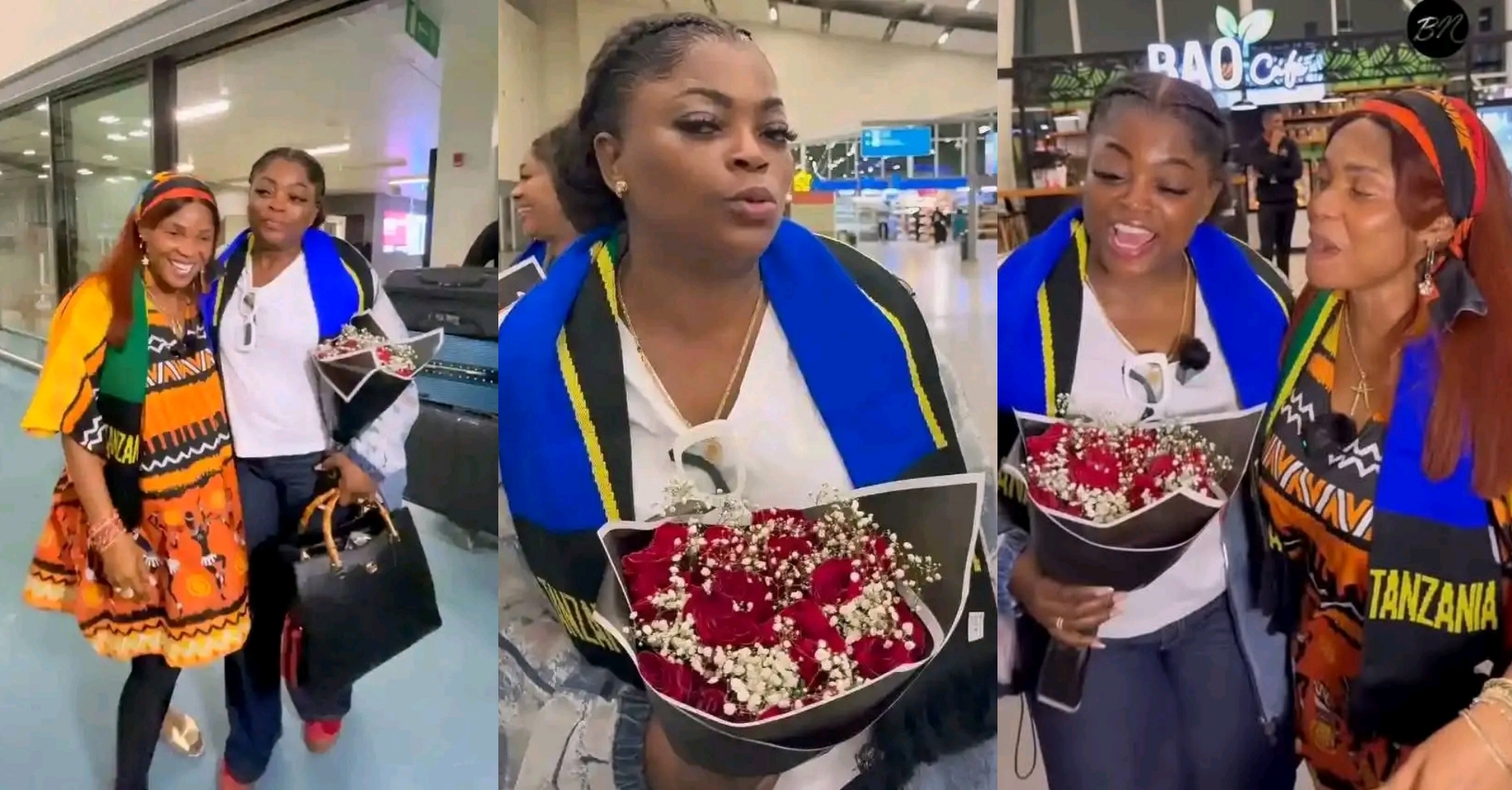 Iyabo Ojo welcomes Funke Akindele to Tanzania ahead of Priscilla's wedding finale