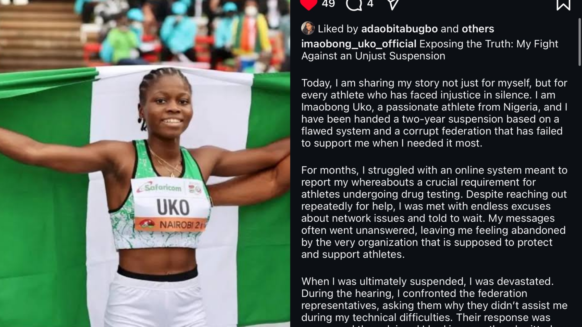 Nigerian Athlete Imaobong Uko alleges unjust suspension, faults AFN handling