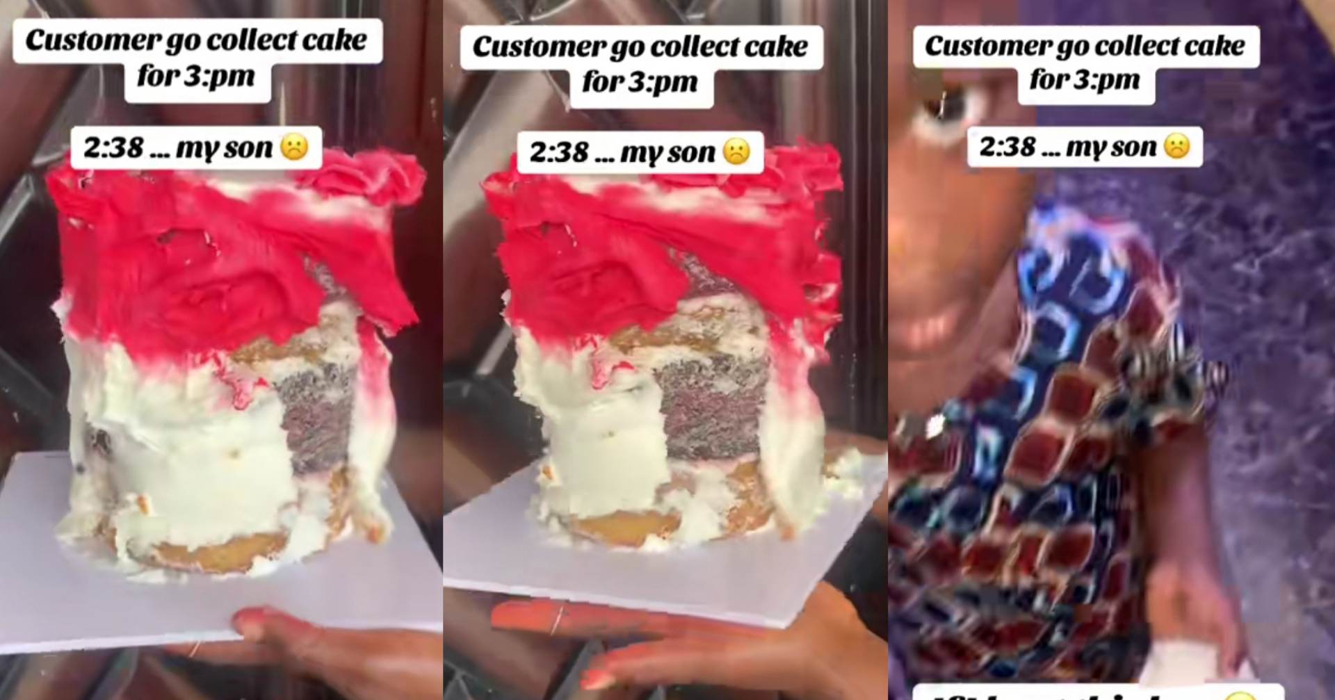 Baker pained as son ruins cake less than 30 mins to delivery time