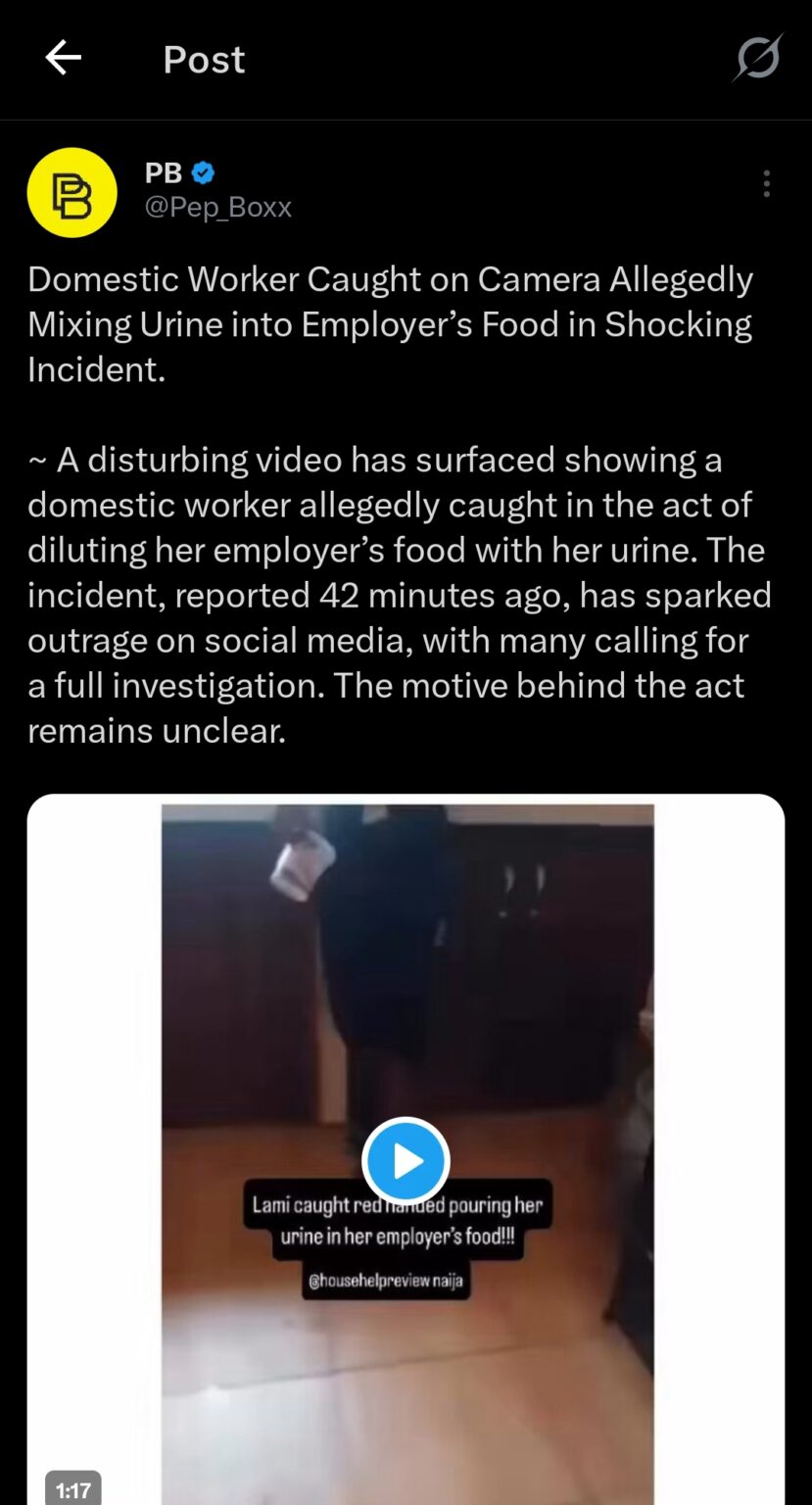 House help caught trying to mix urine into employer’s food