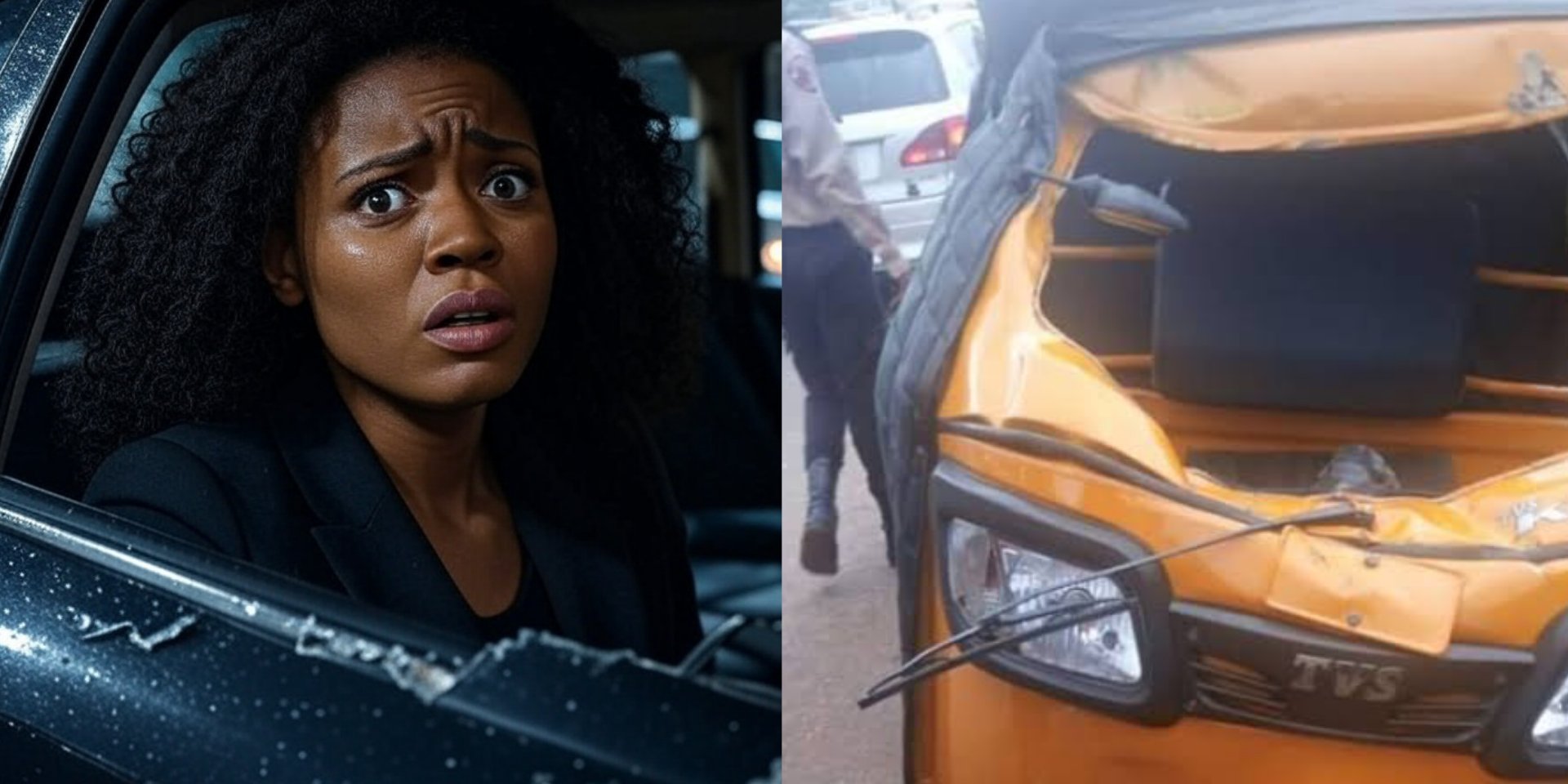 Side chick driving lover’s wife’s new car crashes into keke, leaving ...