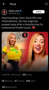 Brazilian adult film star, Vitoria Beatriz reportedly passes away