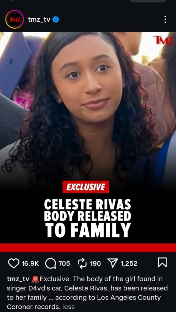 Body of 15-year-old Celeste Riva found in singer D4VD's Tesla released ...