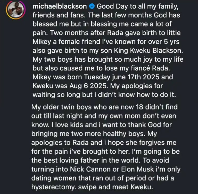 Michael Blackson welcomes baby boy with female friend, months after ...