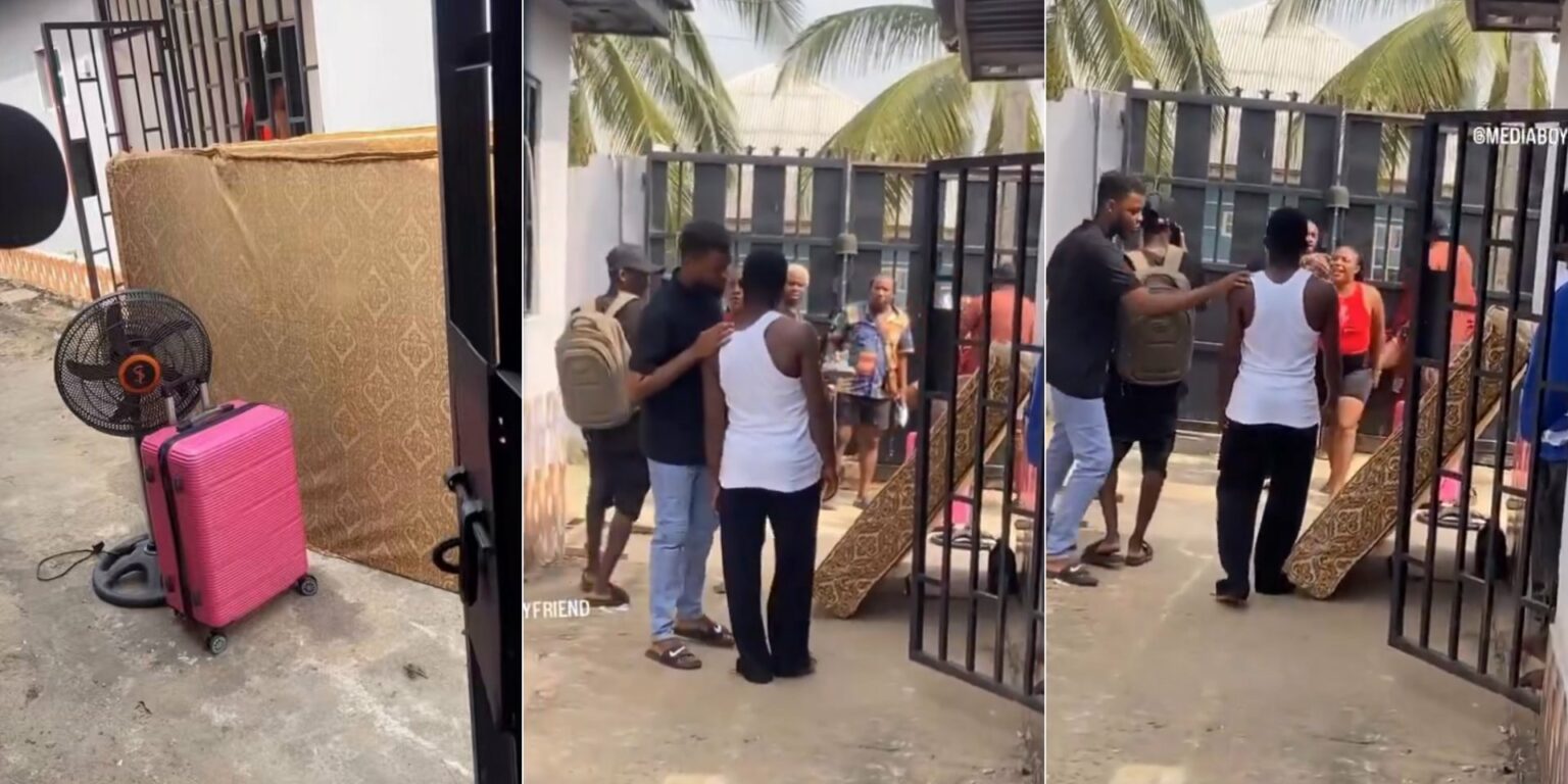 Drama as man catches girlfriend with another man, removes her ...