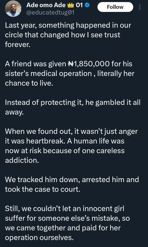 Man uses ₦1.8 million contributed by friends for his sister’s life ...