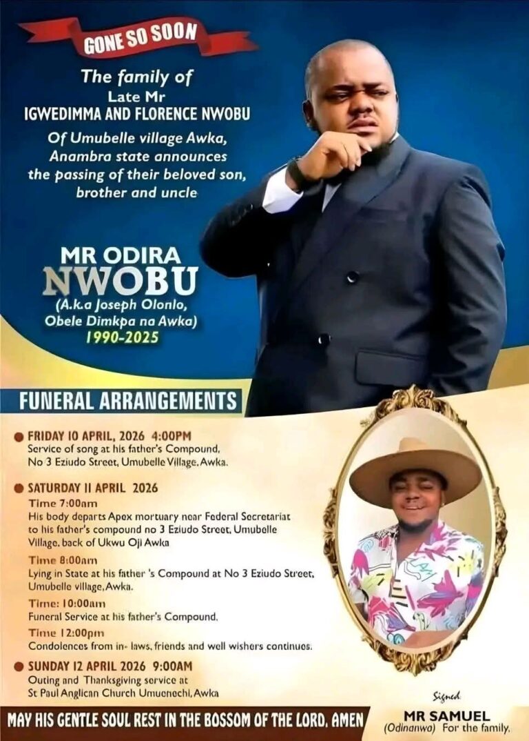 Family announces burial of late Odira Nwobu in Anambra