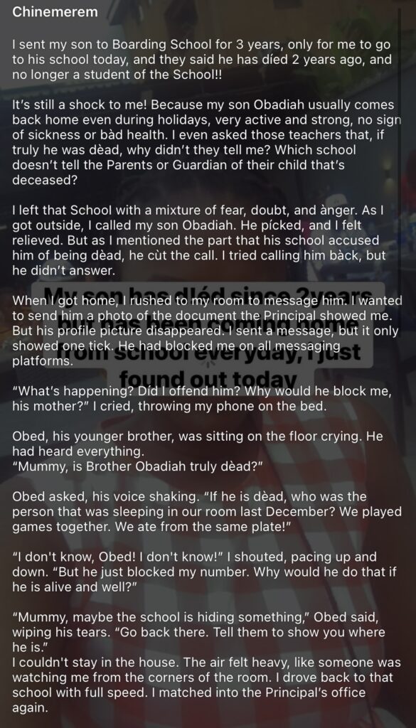 "My son comes home every holiday but his school says he died 2 years ...