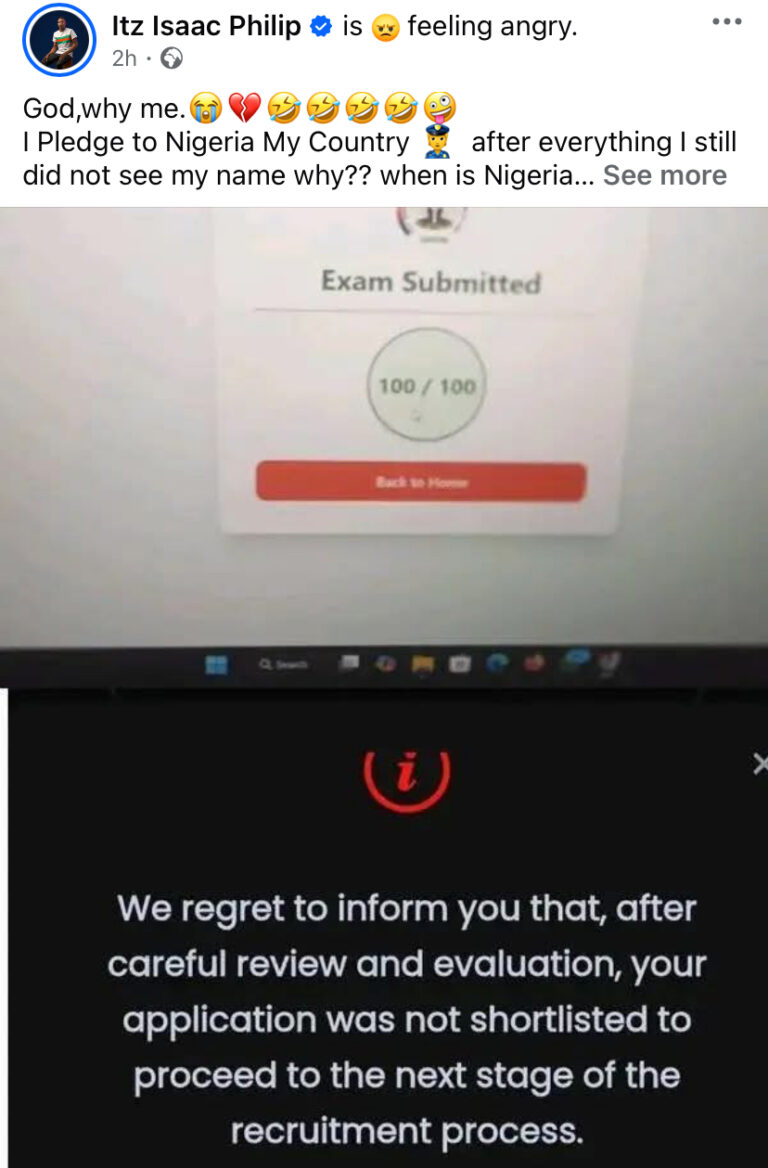 Man who scored 100/100 in CDCFIB CBT cries out after not being shortlisted